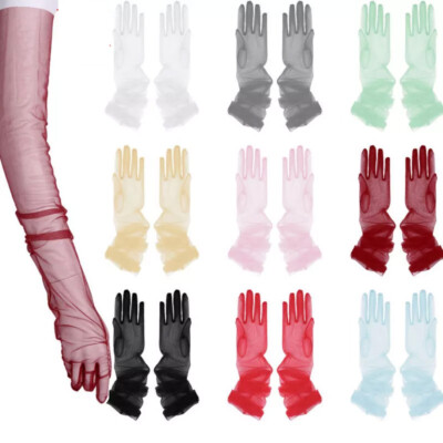 Lady Tulle Full Finger Long Gloves Stretchy Mesh Arm Sleeve Opera ...