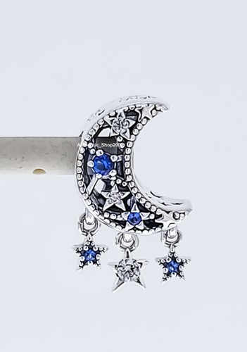 New 100% Authentic PANDORA 925 Silver Blue Star & Crescent Moon Charm ...