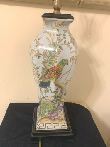 WONG LEE TABLE LAMP PORCELAIN TRADITIONAL WITH PARROT PAINTING DECOR | eBay