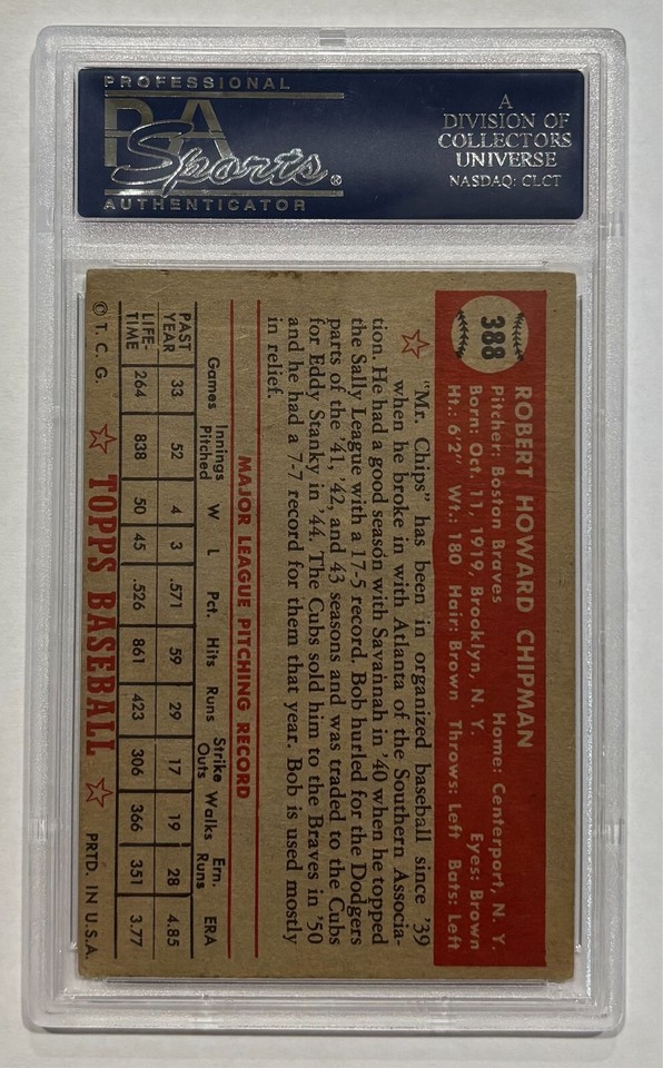 1952 Topps - High # Bob Chipman #388 PSA 4 | eBay