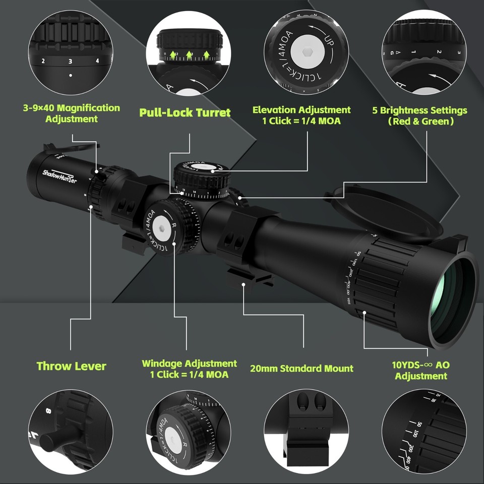 3-9x40 Rifle Scope with Mil-Dot Reticle, Zero Reset and Pull-Lock ...