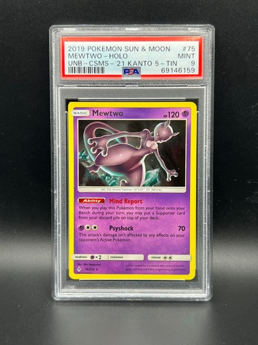 Pokemon PSA 9 MINT Mewtwo 75/214 Kanto Mini Tin 5 Pack Promo Holo S ...