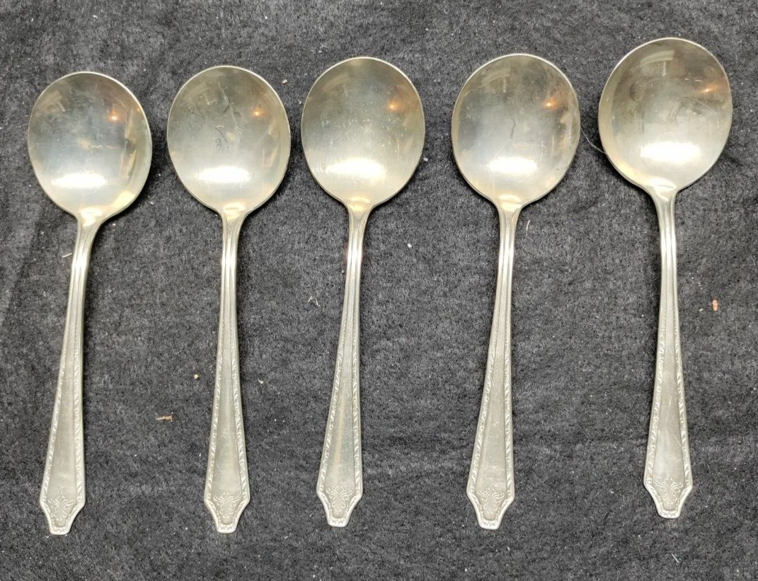 SET OF 5 WM A ROGERS NICKEL SILVER SOUP SPOONS | eBay