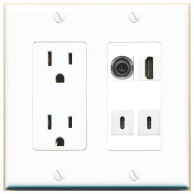 3-5MM HD 2 USBC Port Wall Plate w/Power Outlet White | eBay