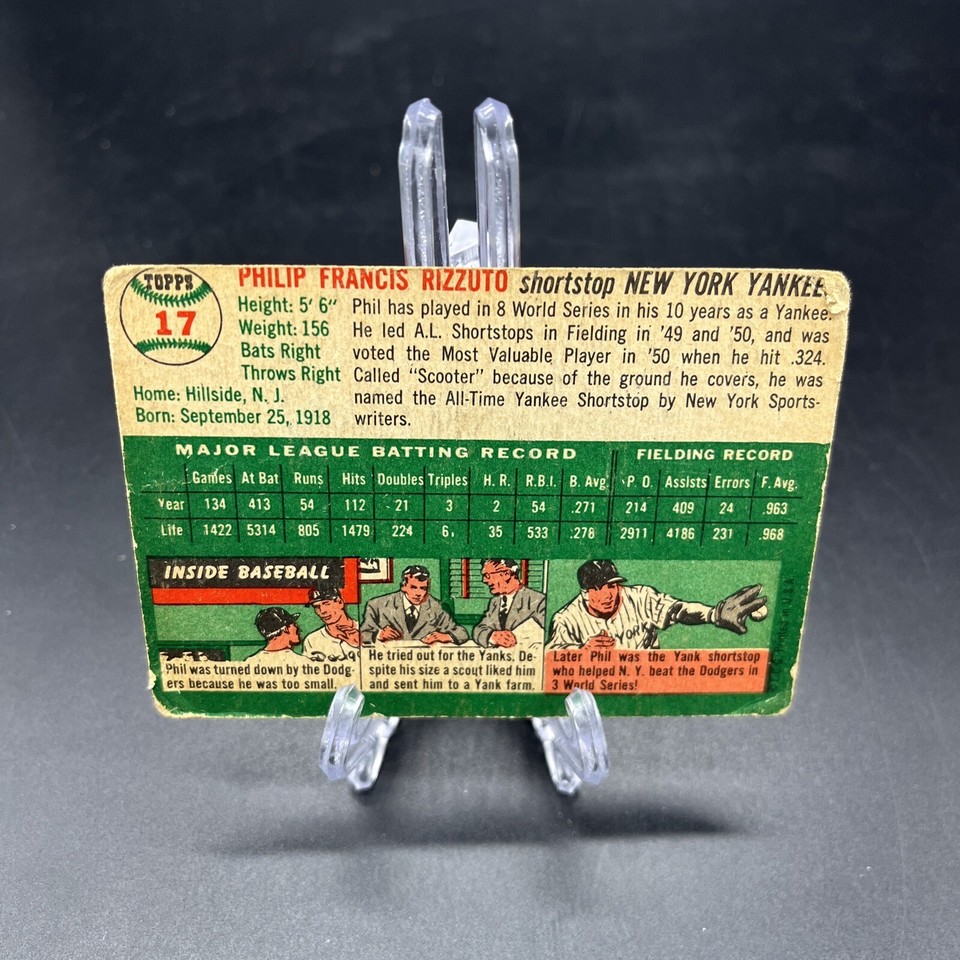 1954 Topps Phil Rizzuto #17 - New York Yankees - Low Grade (creases ...