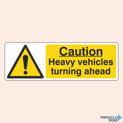 Caution Heavy Vehicles Turning Ahead Construction Sign | eBay UK