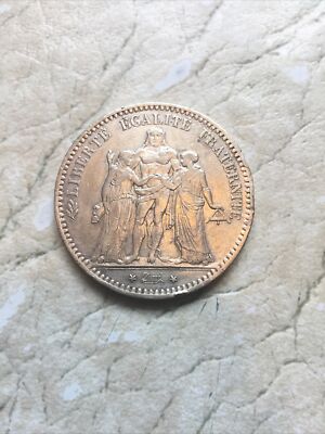 1875 A FRANCE Hercules Group Antique Genuine Silver 5 Franc French Coin ...