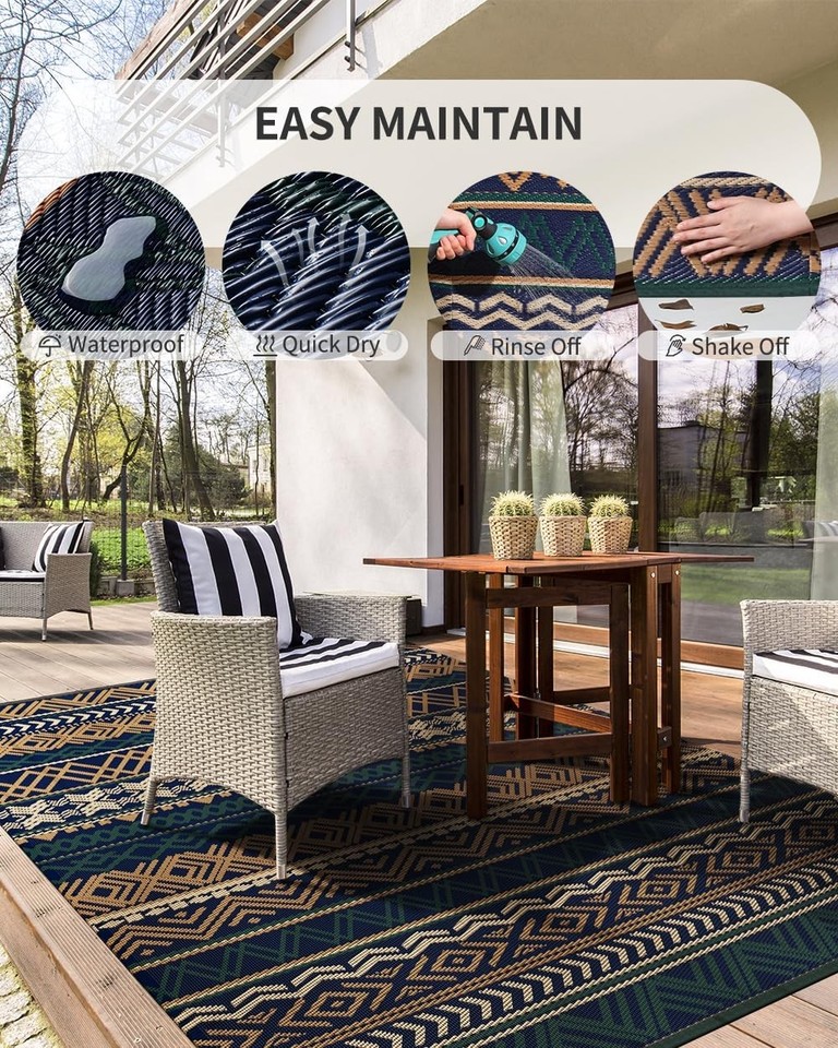 MontVoo Outdoor Rug Carpet 5' x 8' (Rectangular), Navy&green | eBay