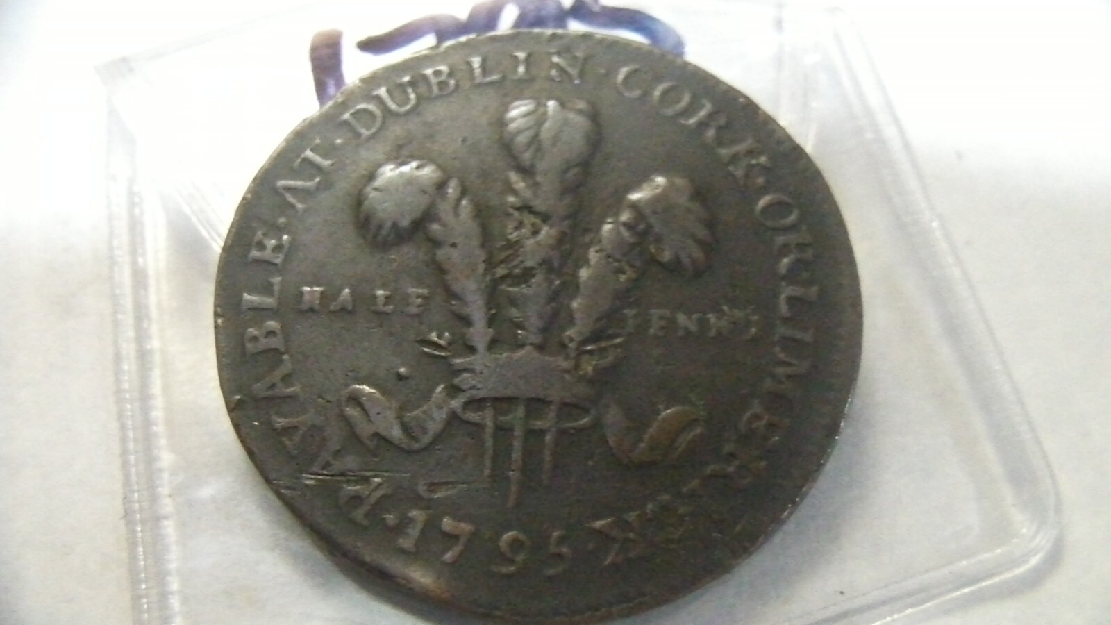TOKEN/MEDALLION TOKEN HALF PENNY 1795 PAYABLE IN DUBLIN CORK LIMERICK ...