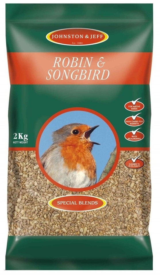 ROBIN AND SONGBIRD WILD BIRD FOOD FEED SEED MIX WITH MEALWORMS JOHNSTON ...