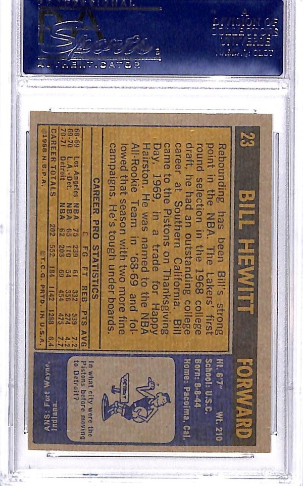 1971-72 Topps #23 Bill Hewitt Detroit Pistons Basketball Card PSA 7 NM ...
