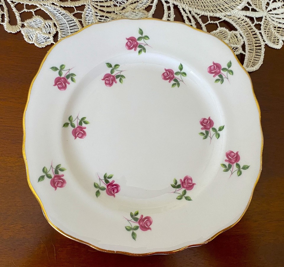 VINTAGE COLCLOUGH BONE CHINA ENGLAND PINK ROSE PATTERN TRIO C1960'S ...