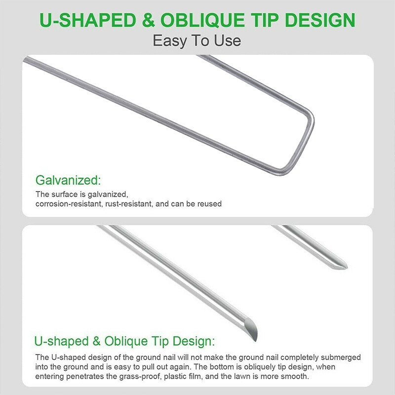 100x Galvanised Metal U Shaped Turf Pin Ground Staple Garden Tent ...