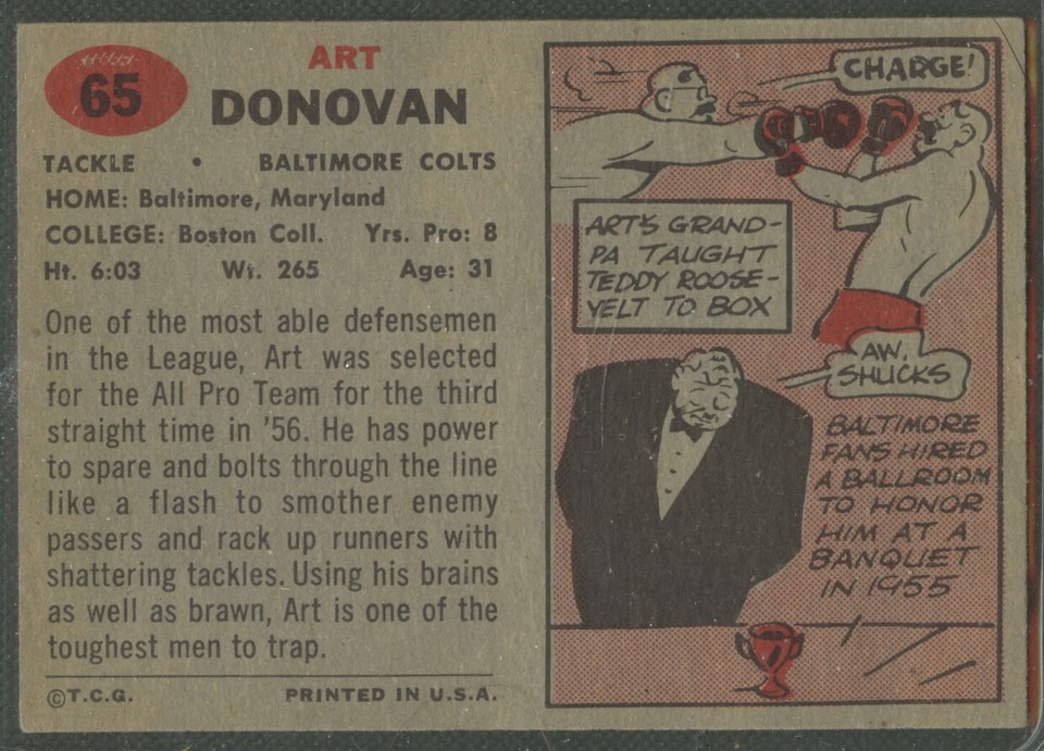 1957 Topps #65 Art Donovan Baltimore Colts Hall-of-Fame | eBay