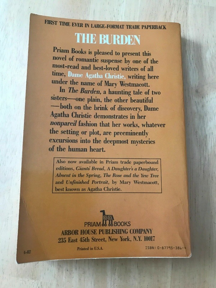 THE BURDEN Mary Westmacott as Agatha Christie (1956, 1st Ed stated ...