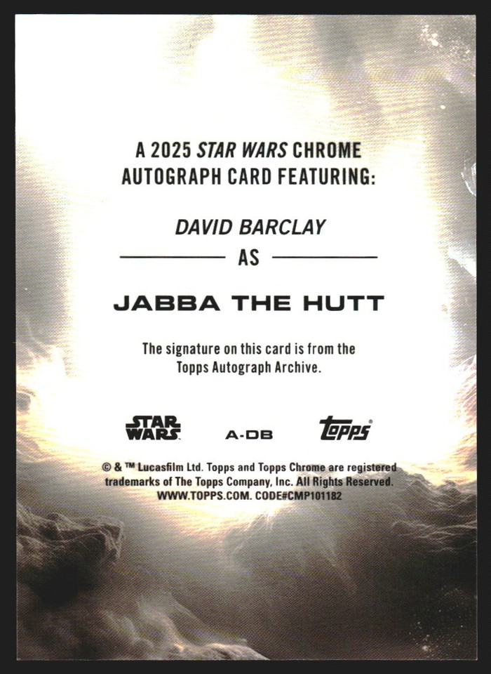 DAVID BARCLAY AS JABBA THE HUT 2025 TOPPS CHROME STAR WARS #A-DB AUTO | eBay