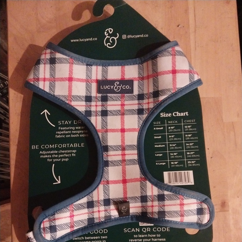 Lucy & Co XL Dog Harness NWT PLAID WINTER TREES Reversible ADJUSTABLE ...