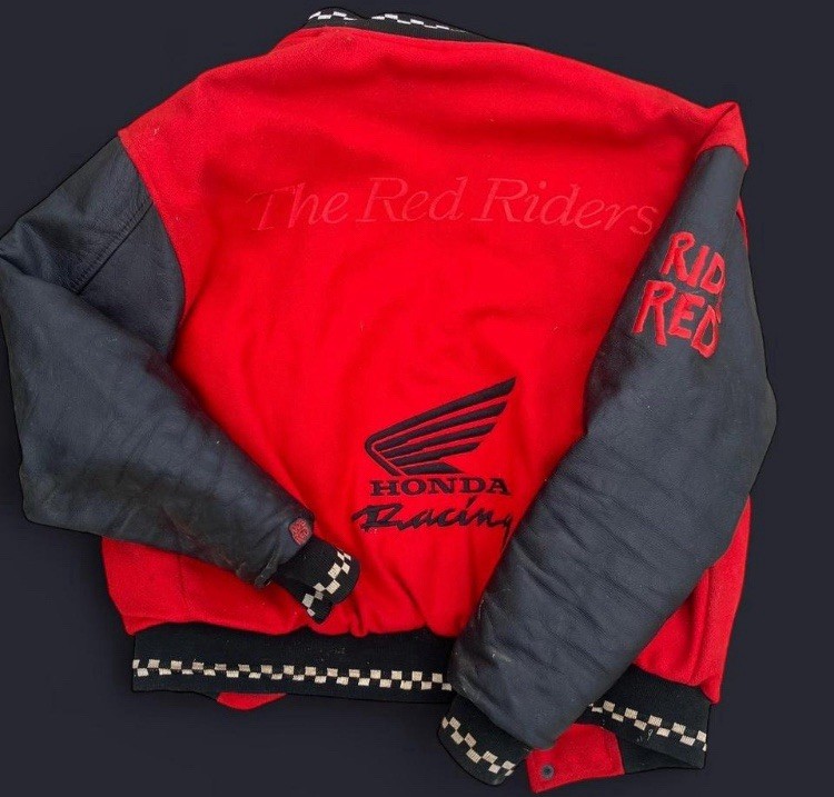 Vtg Honda Red Riders Ride Red Embroidered Varsity Leather Jacket Size ...