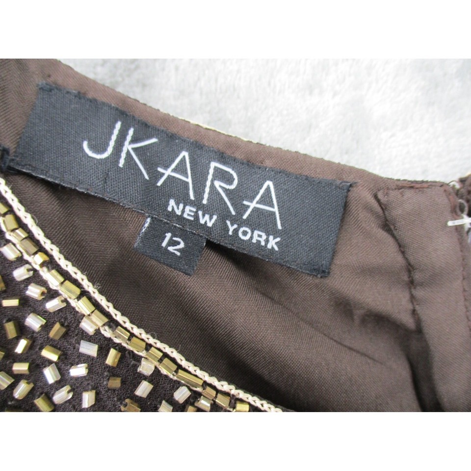 JKara Dress 12 Beaded Chiffon Gown Evening Event Scarf Gown A Line Gold ...