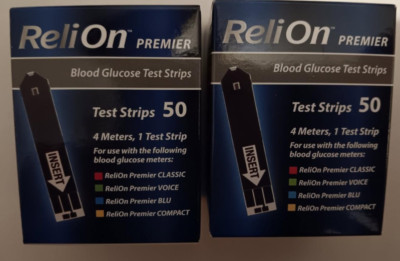 ReliOn Premier Glucose Blood Test Strips 50 Ct ( 2 boxes-100 total) Exp ...