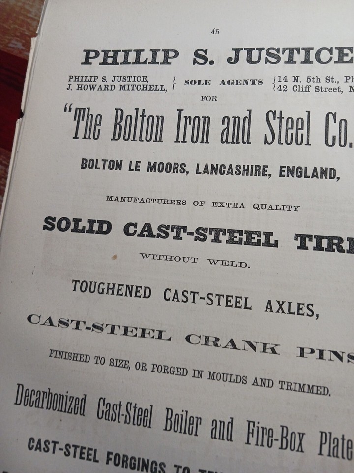 1872 print ad Phillip S Justice Agent For BOLTON IRON & STEEL ...