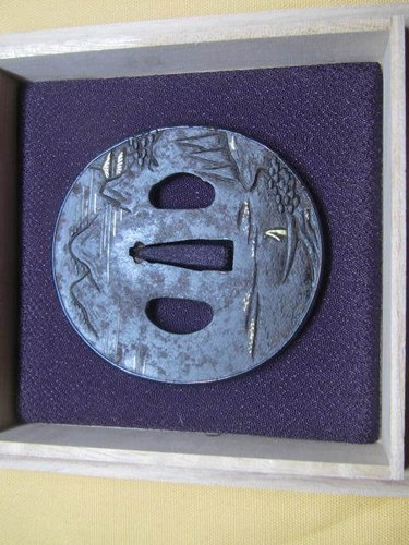 Tsuba Samurai Sword Guard Iron New-267 Round Shape Landscape Drawing ...