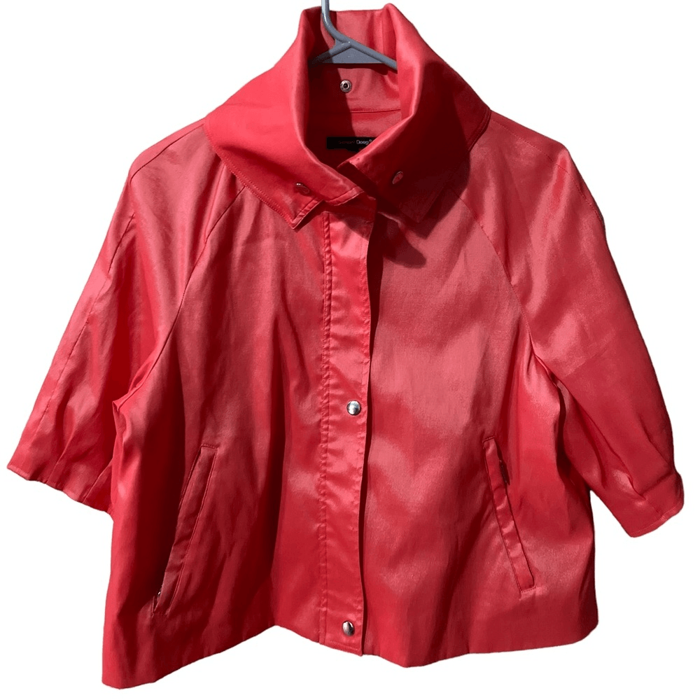 Samuel Dong Designer Coral Cropped Zip Jacket Shimmer Silky - Size ...