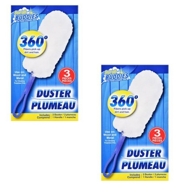 4x Scrub Buddies Multi Surface Duster 360 Fluffy All Round 1 Handle 2 ...