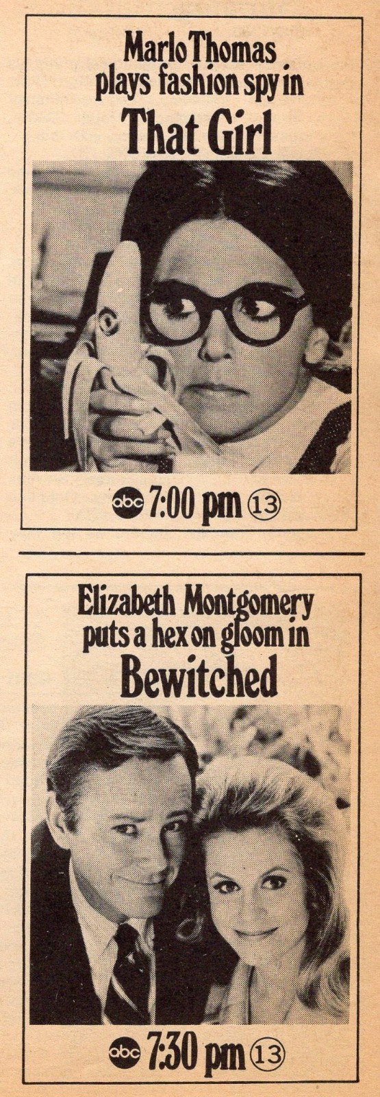 1969 ABC TV AD~BEWITCHED LIZ MONTGOMERY~THAT GIRL MARLO THOMAS~DOUBLE ...