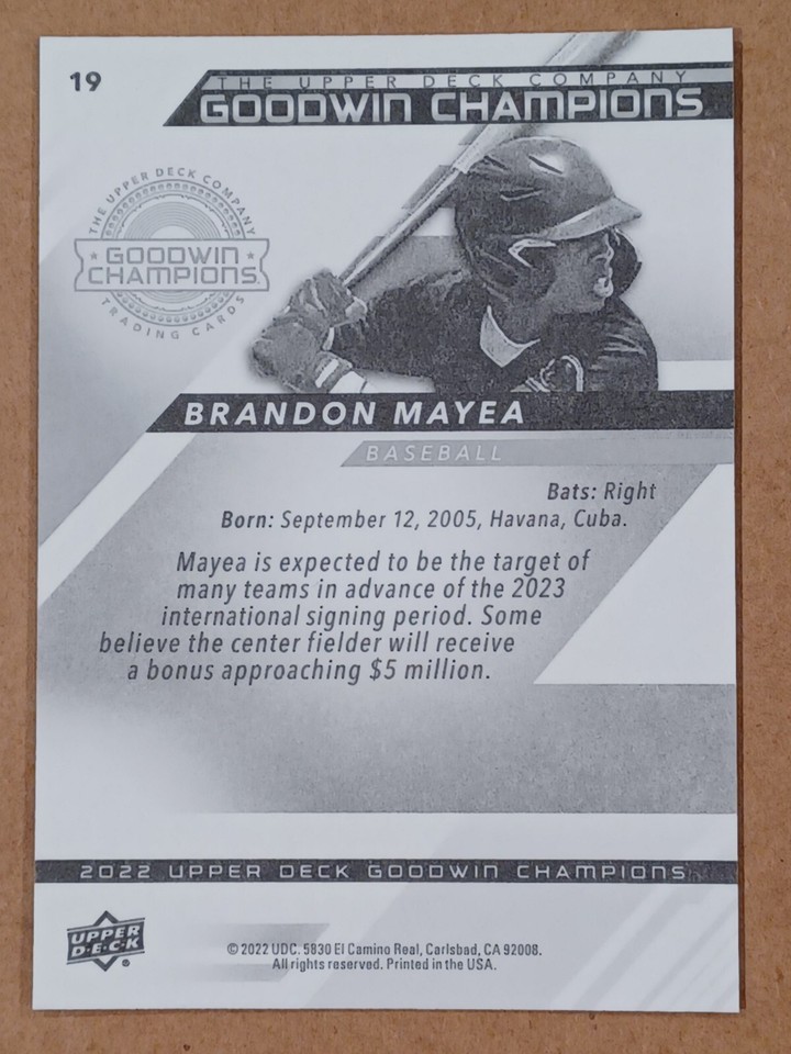 2022 UD Goodwin Champions Base #19 Brandon Mayea - Baseball | eBay