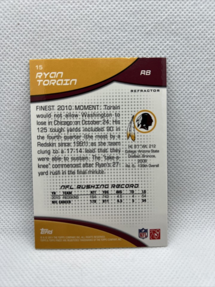 2011 Topps Finest X-Fractor /399 Ryan Torain #15 Washington Redskins ...