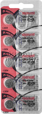 Maxell 386 SR43W SR43 V386 D386 260 H Watch Battery ( 5 PC ) | eBay