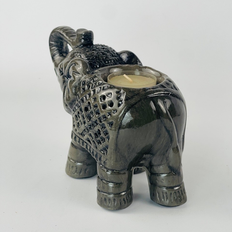 Dark Gray Ceramic Elephant Tea Light Candle Holder | eBay