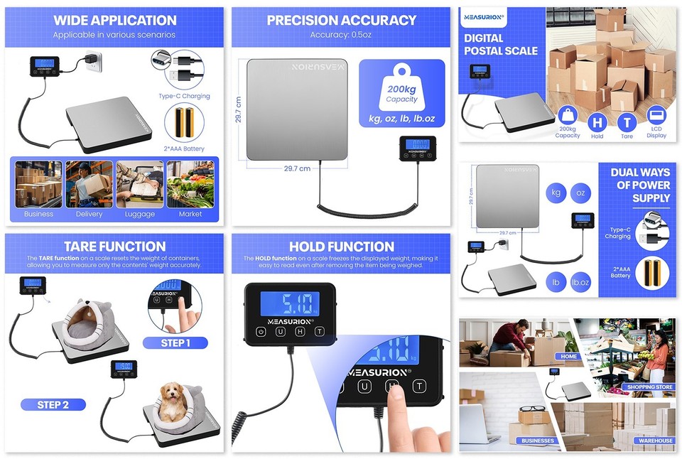 440lb Shipping Scale, 0.35oz High Accurate Digital Package Scale with ...