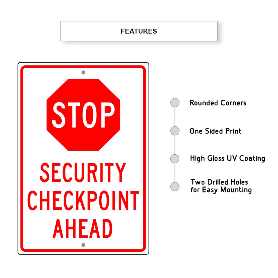 Notice Stop Security Check Point Ahead Traffic Rectangle Aluminum Metal ...