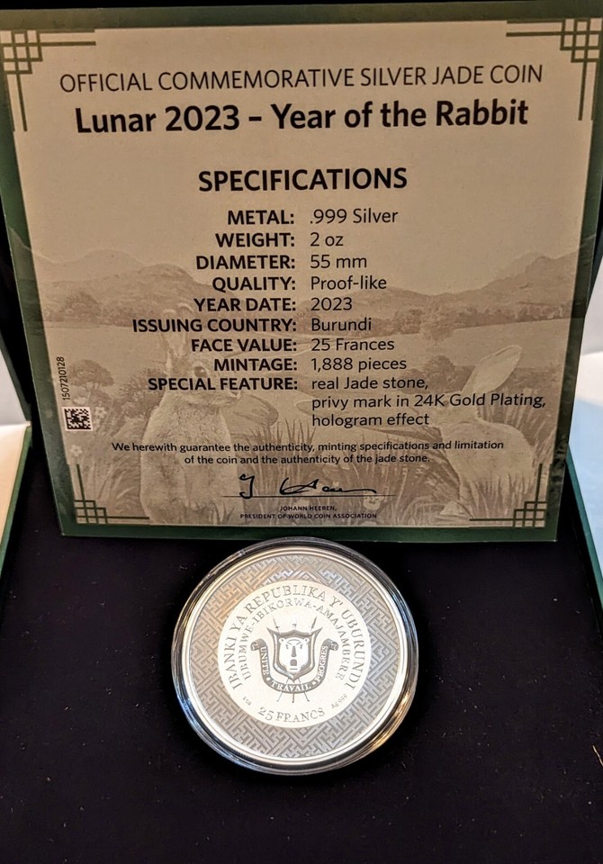 2023 Burundi, By The RMC Year of the Rabbit 2 oz Silver Proof w ...