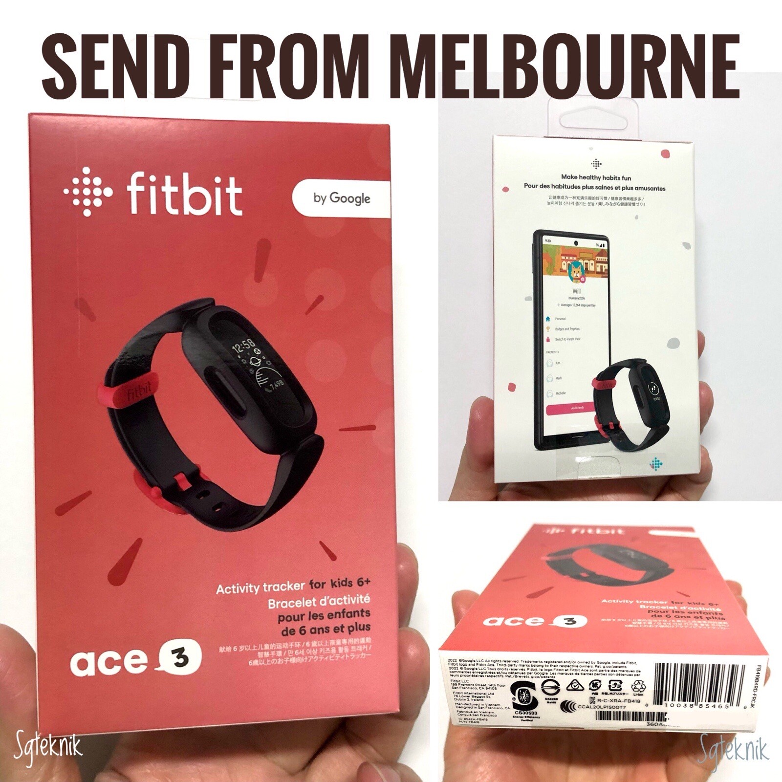 NEW Fitbit Ace 3 Kids Activity Tracker Step Sport Smart Watch in Black ...