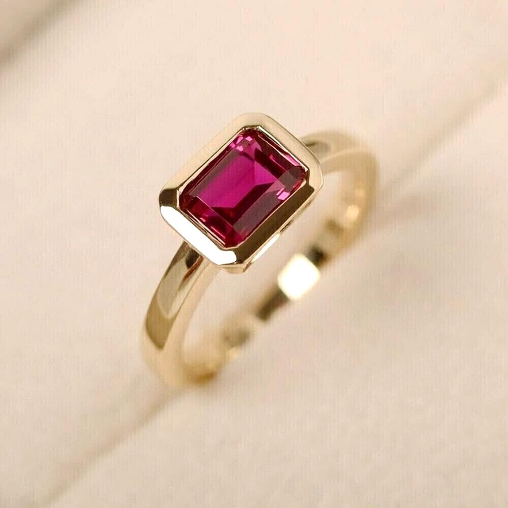 Emerald Natural Ruby Bezel Set Engagement Solitaire Ring Yellow Gold Certified | eBay