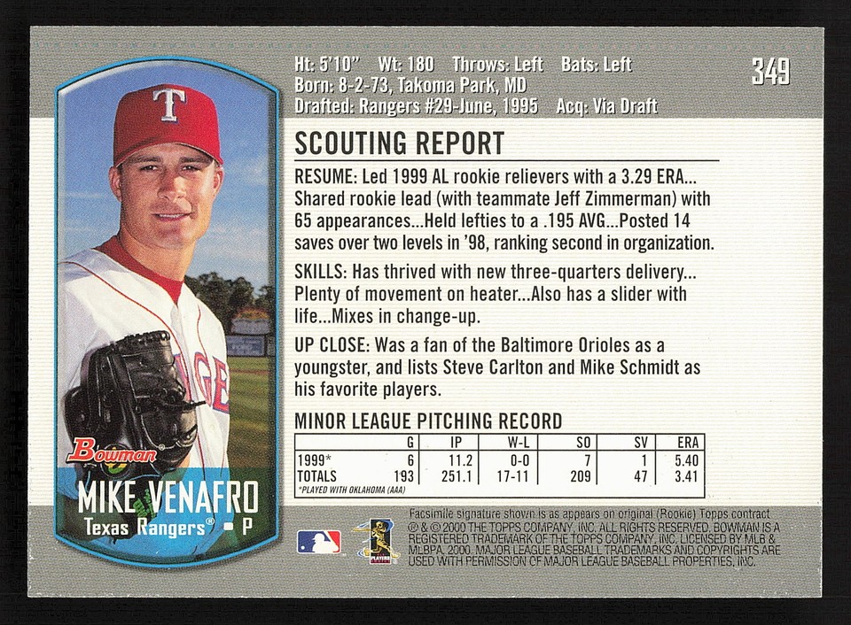 2000 Bowman Mike Venafro #349 Texas Rangers | eBay