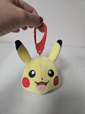 WCT Pokemon Pikachu Head Backpack Clip 3” Smiling Happy Yellow Keychain ...