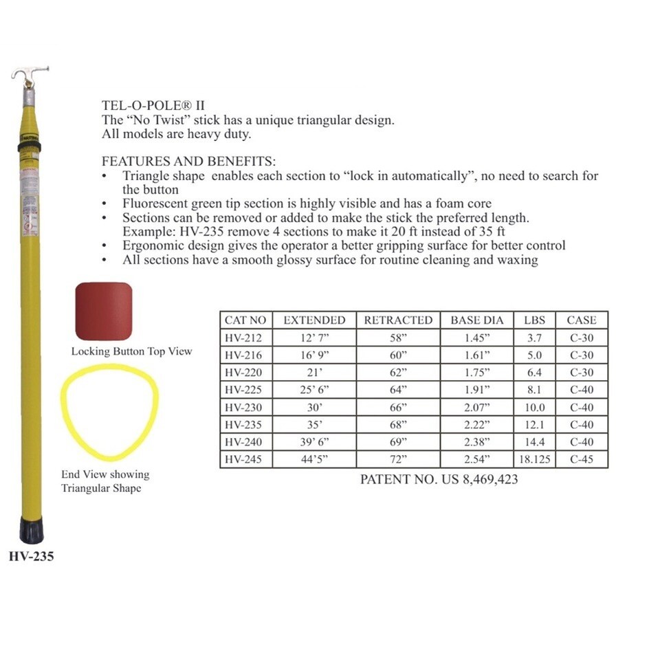 Hastings HV-240 TEL-O-POLE II Telescopic Fiberglass Hot Stick LINEMAN ...