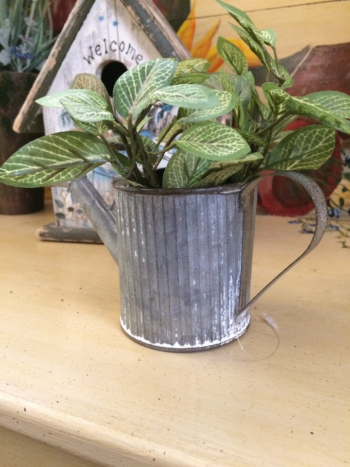 MINI Galvanized Watering Can Rustic Tin Planter Vase Basket Primitive ...