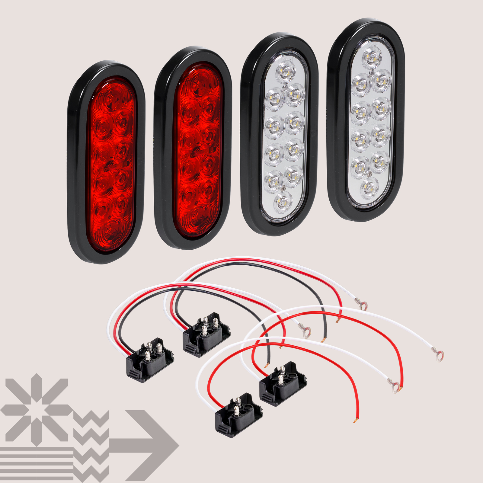 2 Red + 2 White 6" Oval DOT LED Trailer Tail Light Kit w/ Grommet ...
