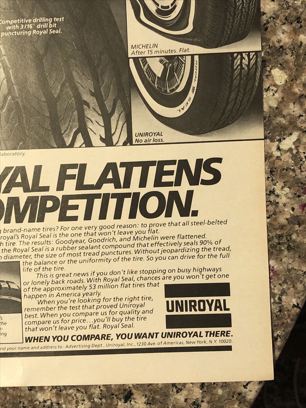1980 Uniroyal Tires PRINT AD Royal Seal Drill Test VTG 80s Flattens ...