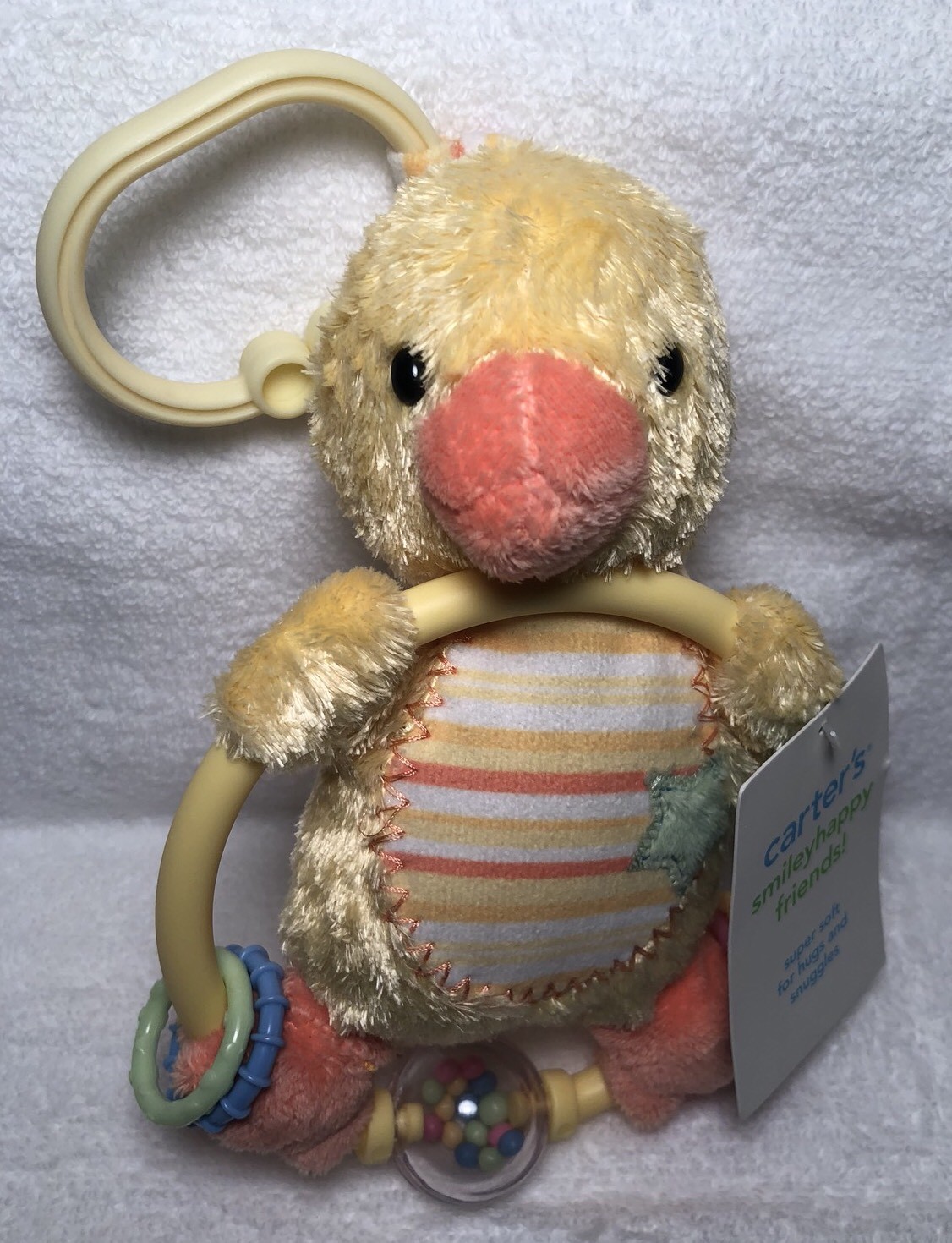 Carters Plush Yellow Duck Rattle Smile Happy Friends Stuffed Baby Toy ...