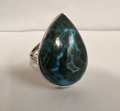 Sterling Silver 925 Natural Chrysocolla Green Malachite Teardrop Ring Size 7 | eBay