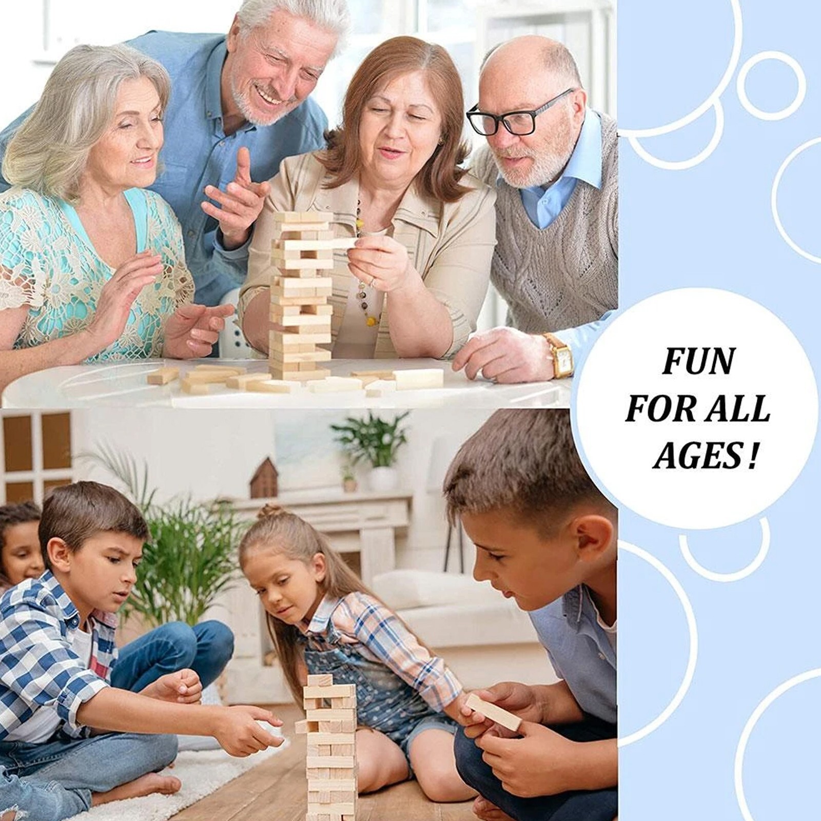 Kids Wooden Block Tower Game Children Stacking Building Blocks Family ...