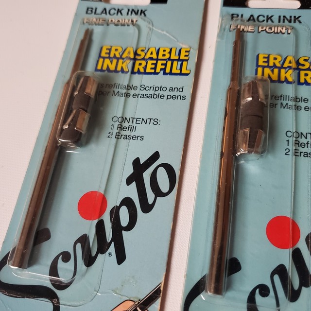 2 Vintage Scripto Erasable Ink LOT Refill Medium Erasers Pen Fine Point ...