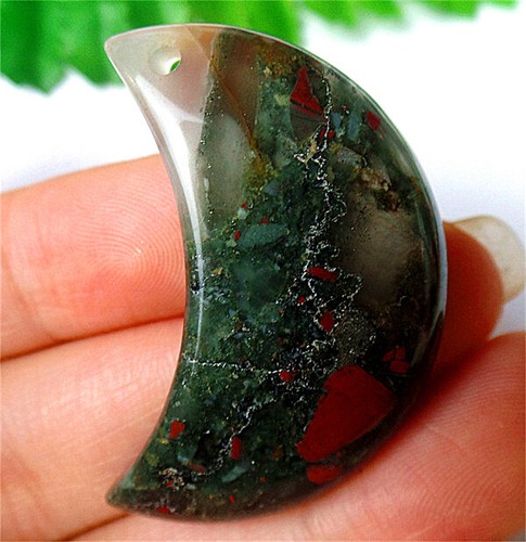 40x20x8mm Natural Red and Gray Africa Bloodstone Reiki Moon Pendant ...