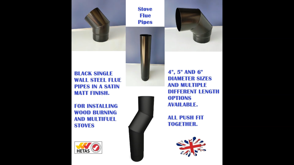 FLUE PIPE FOR WOOD BURNER 5" INCH 125mm STOVE FLUE PIPE MULTI FUEL LOG ...